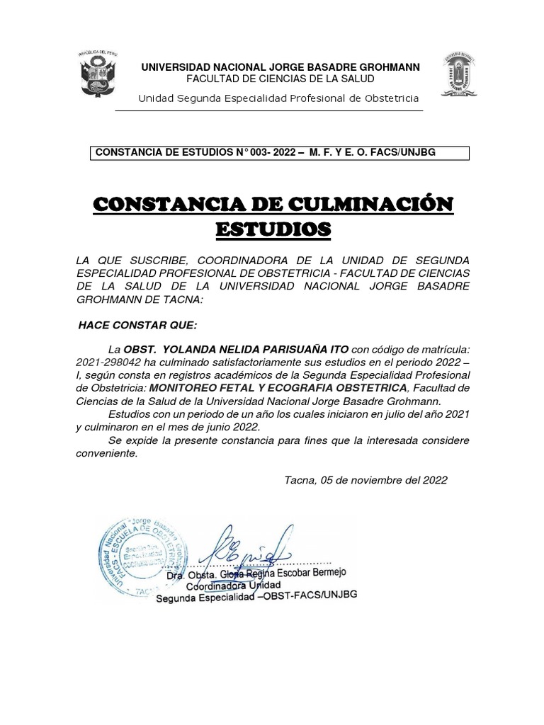 Parisuaña Constancia de Culminacion | PDF