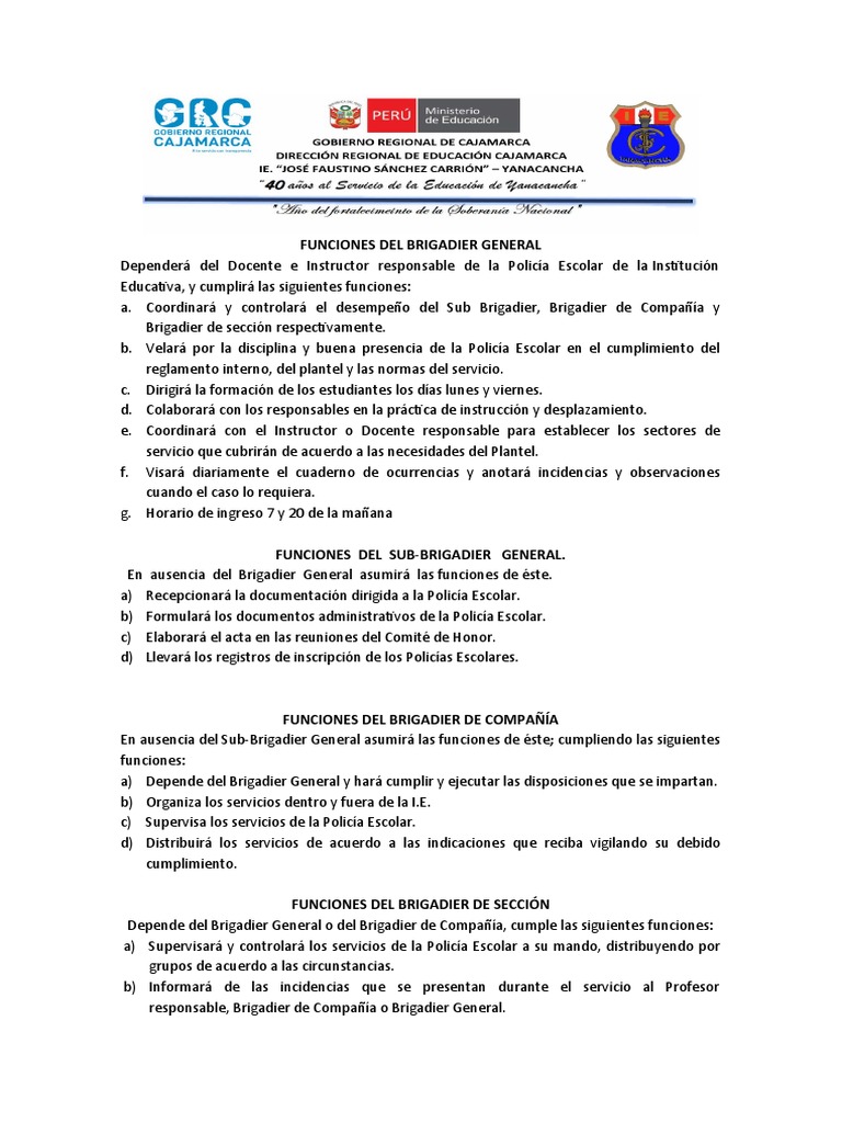 Funciones Del Brigadier General | PDF | Policía | Maestros