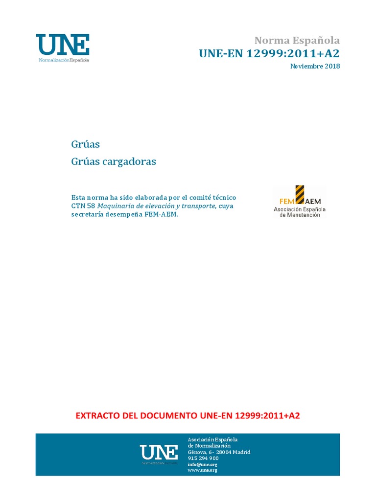 Norma UNE-EN 12999:2011+A2 Grúas Cargadoras | PDF | Grúa (máquina ...