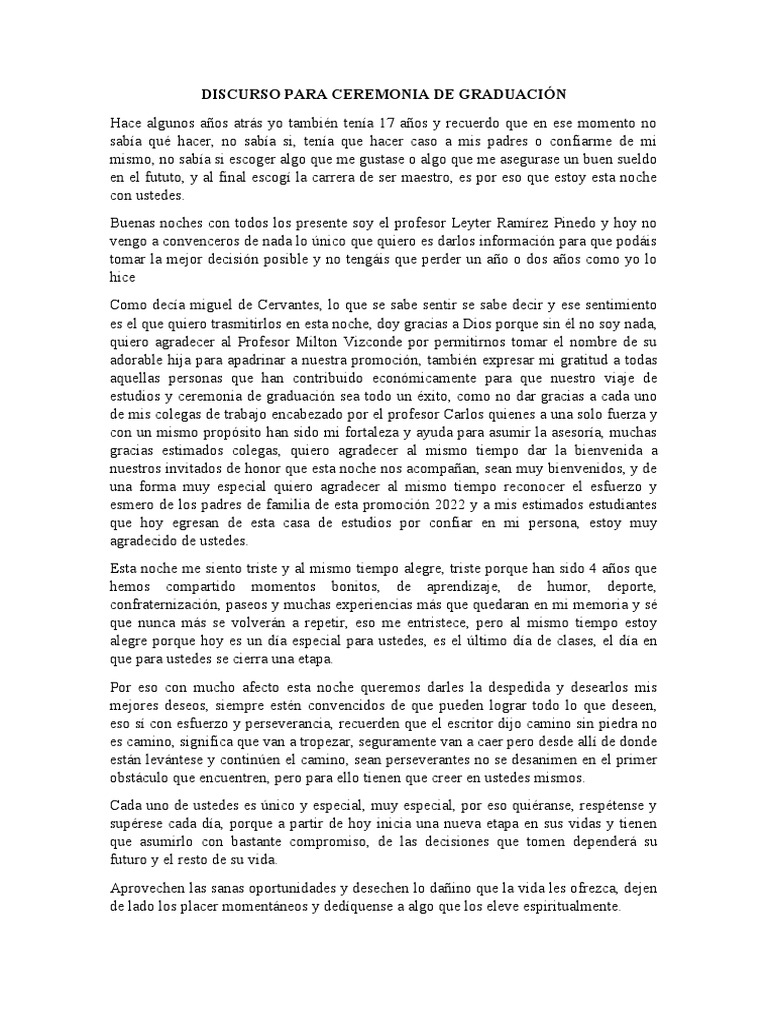 Discurso para Ceremonia de Graduación | PDF