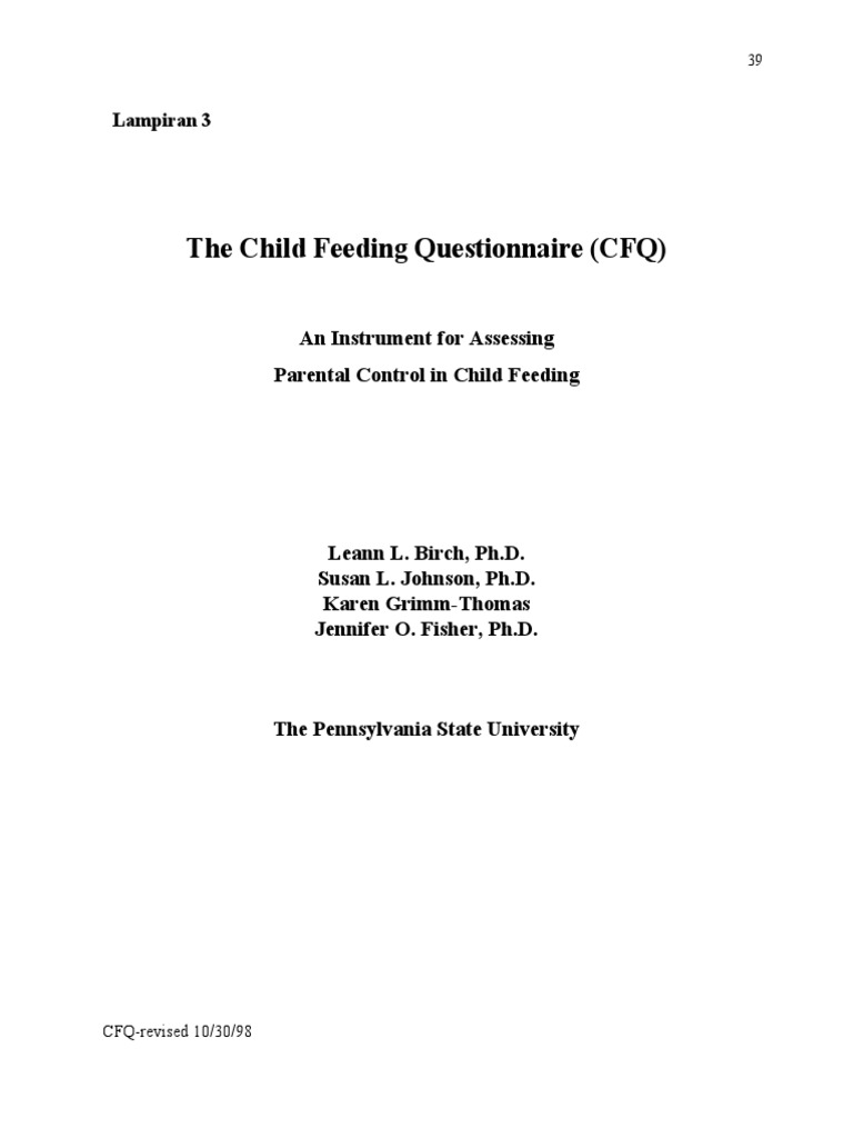 Child Feeding Questionnaire (CFQ) Guide | PDF | Candy | Overweight