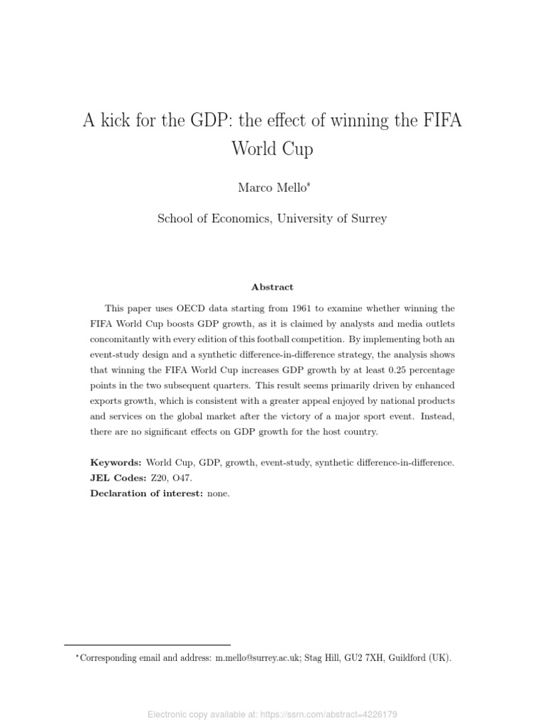 A Kick For The GDP: The Effect of Winning The FIFA World Cup | PDF ...