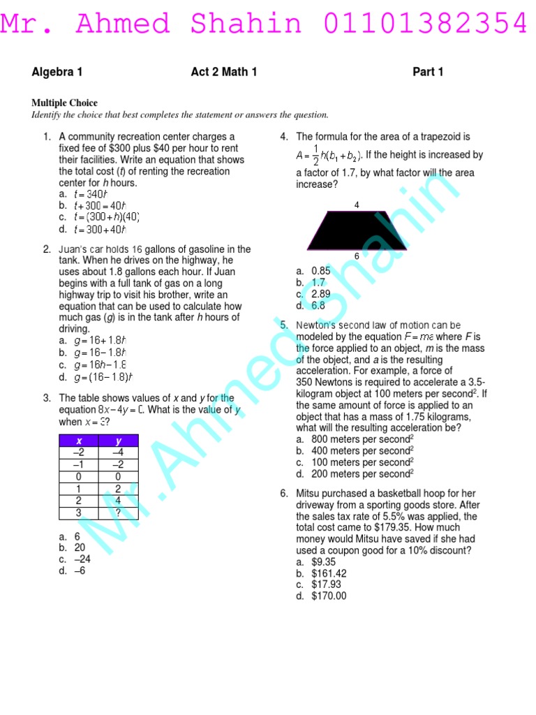 Act 2 Math 1 Book For MR - Ahmed Shahin Sat Resources | PDF | Mathematics