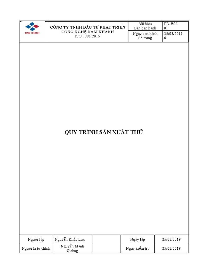 PD-B02 Quy Trinh Sản Xuất Thử | PDF