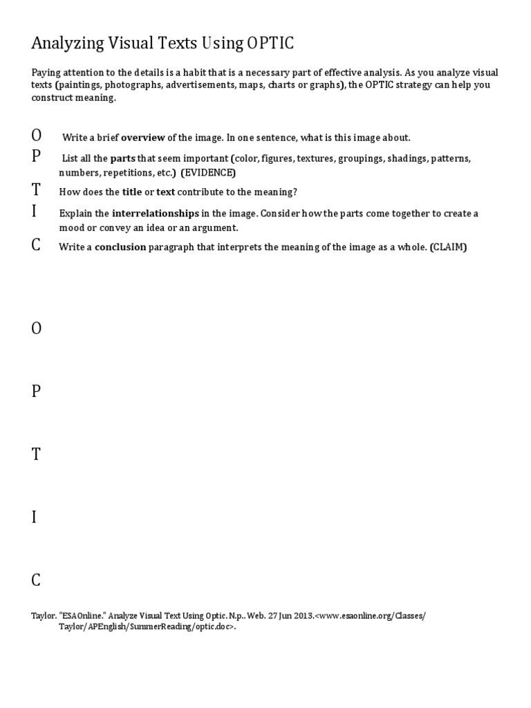 Canell Collins-Lopez - Optic Analyzing Visual Texts | PDF