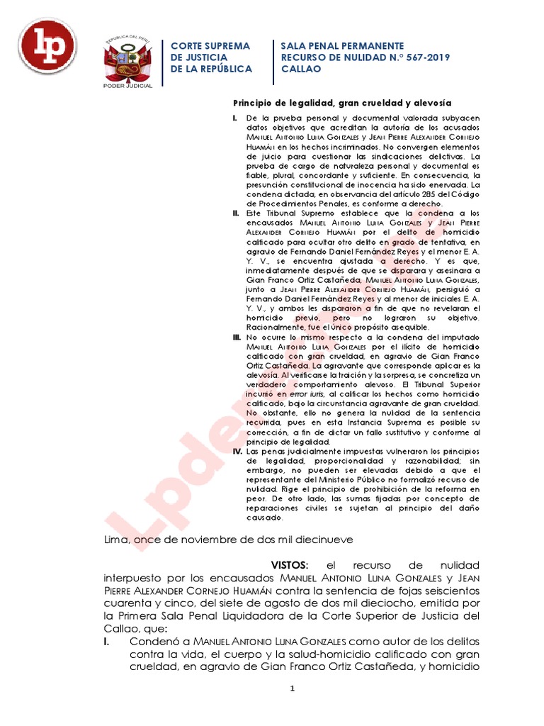 Recurso de Nulidad #567-2019 Callao Diferencia Entre Gran Crueldad y ...
