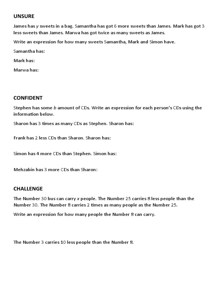 Forming Expressions From Worded Problems | PDF