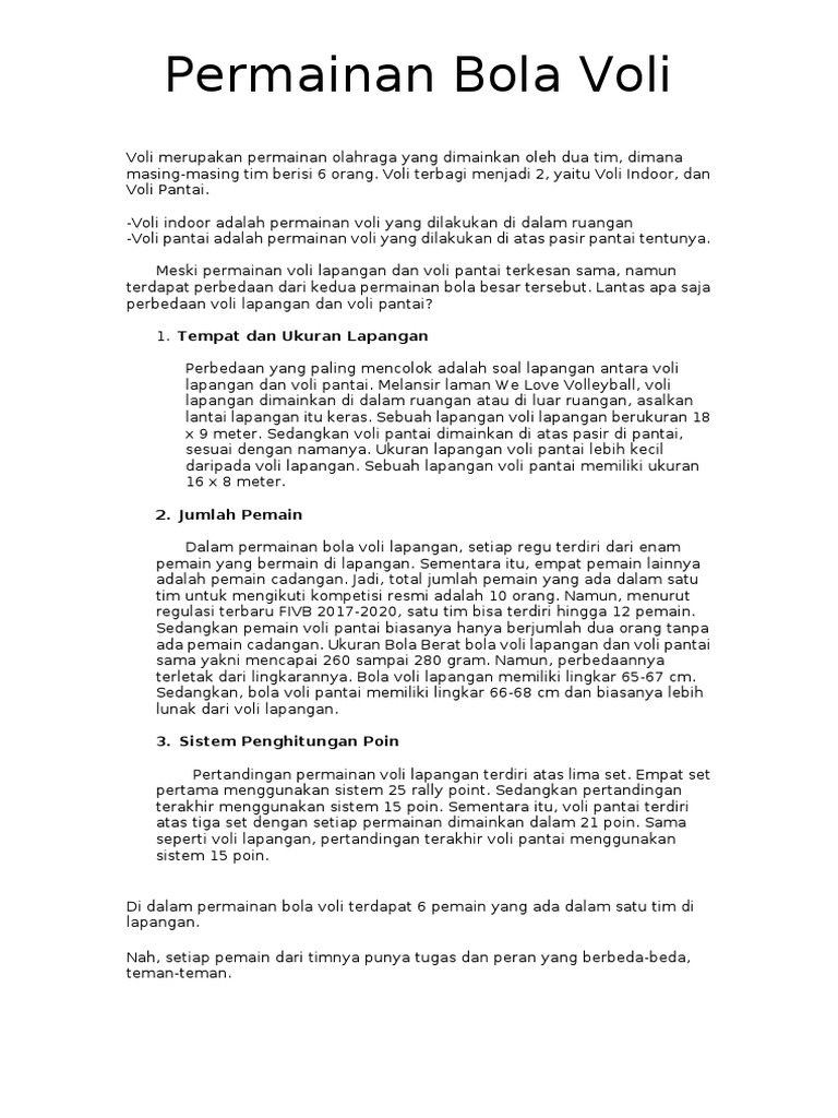 Peraturan dan Sistem Permainan Voli | PDF