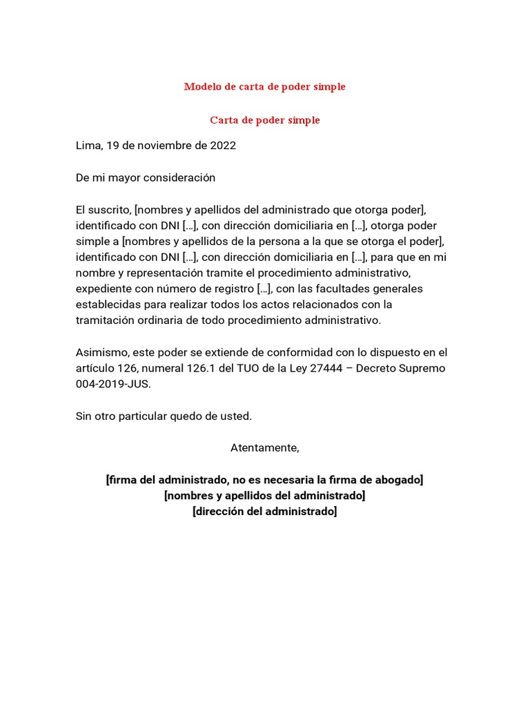 Modelo de Carta de Poder Simple | PDF