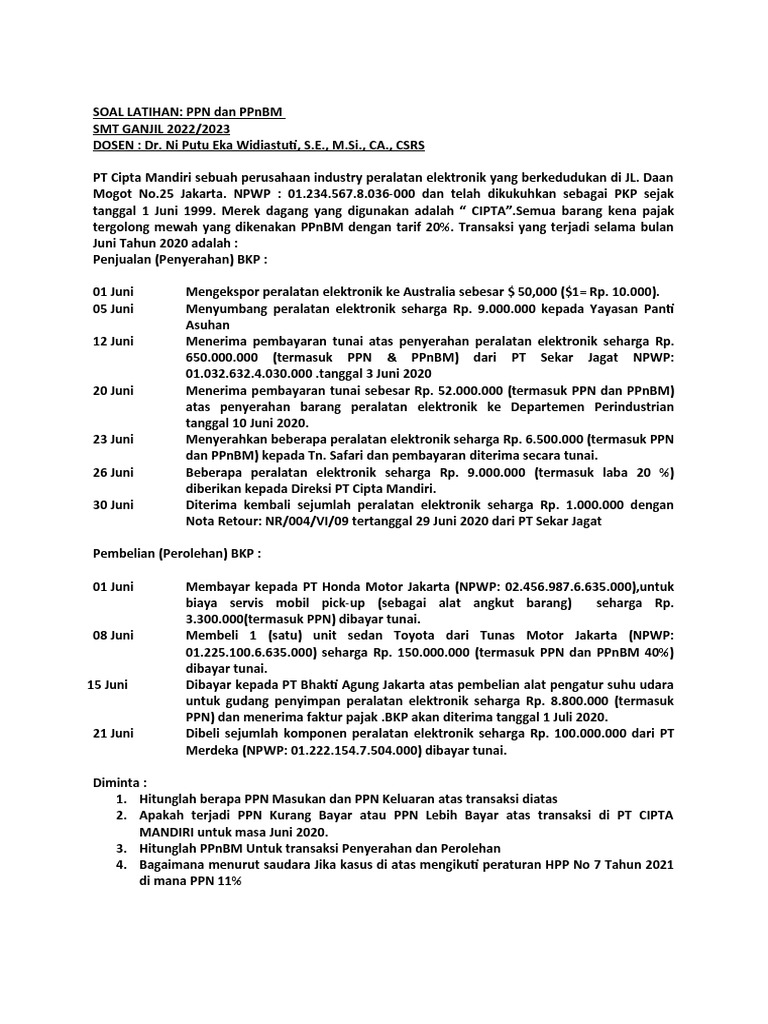 Soal PPN Dan PPNBM - SPT Masa PPN | PDF