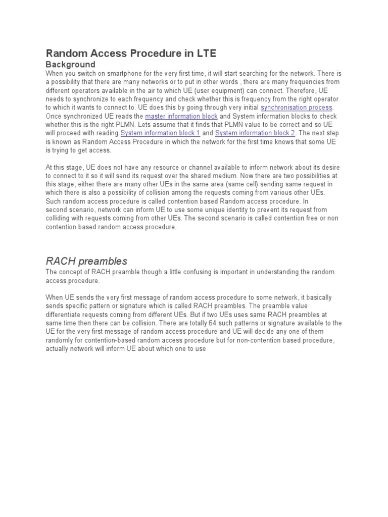 RACH - Random Access Procedure in LTE - CONTENTION FREE & CONTENTION BASED | Download Free PDF ...