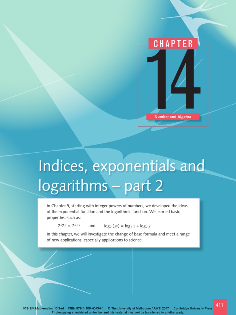 Chapter 14 Indices Exponentials and Logarithms Part 2 | PDF | Logarithm | Interest