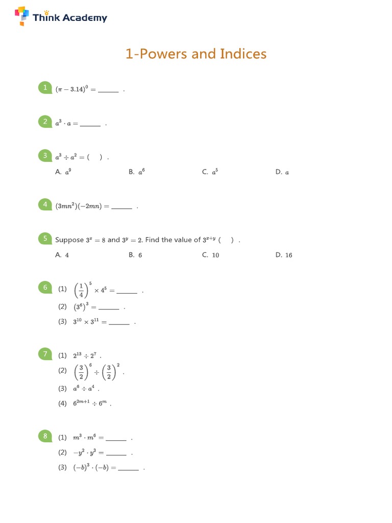 1-Powers and Indices | PDF