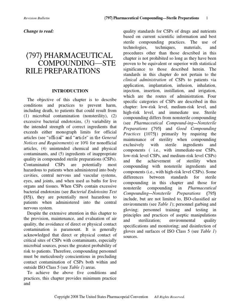 Us P 797 Pharmaceutical Compounding Sterile Compounding | PDF ...