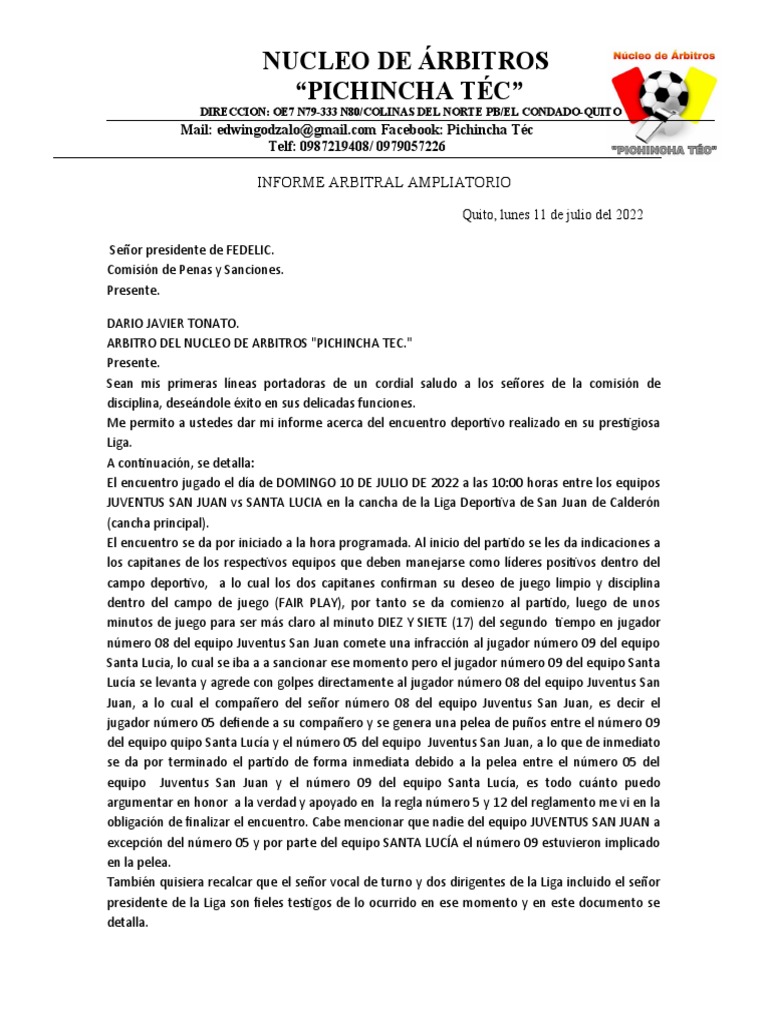 Informe Arbitral Ampliatorio | PDF | Deportes