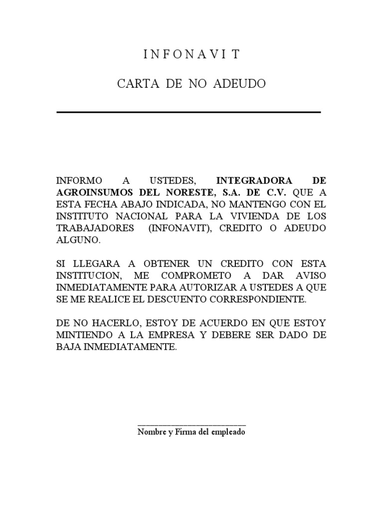 Carta de No Adeudo Infonavit | PDF