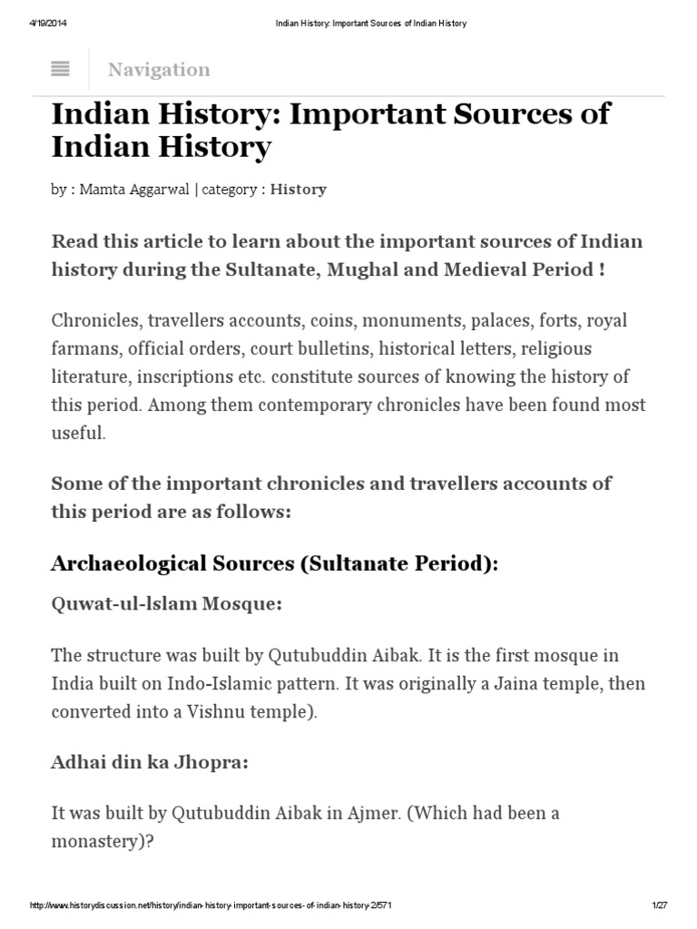 Key Sources of Indian History | PDF