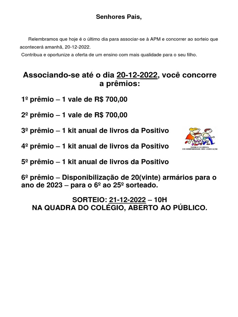 INFORMATIVO SOBRE A APM - Sorteio | PDF