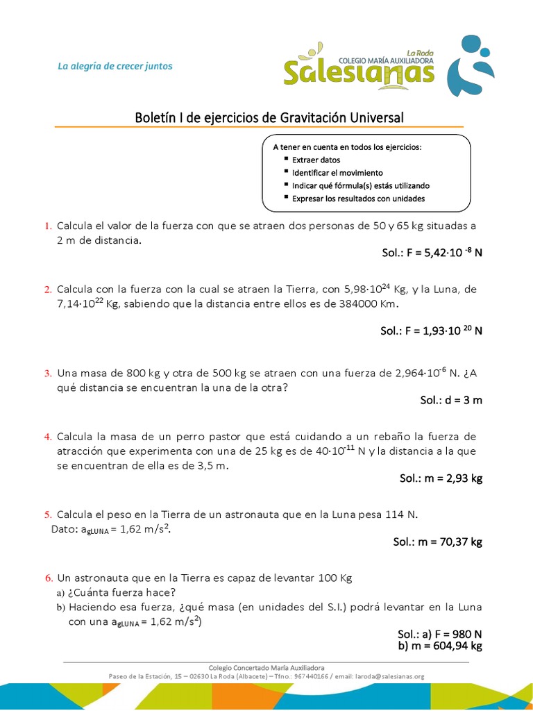 Gravitación Universal: Ejercicios de Fuerza y Distancia | PDF | Science ...