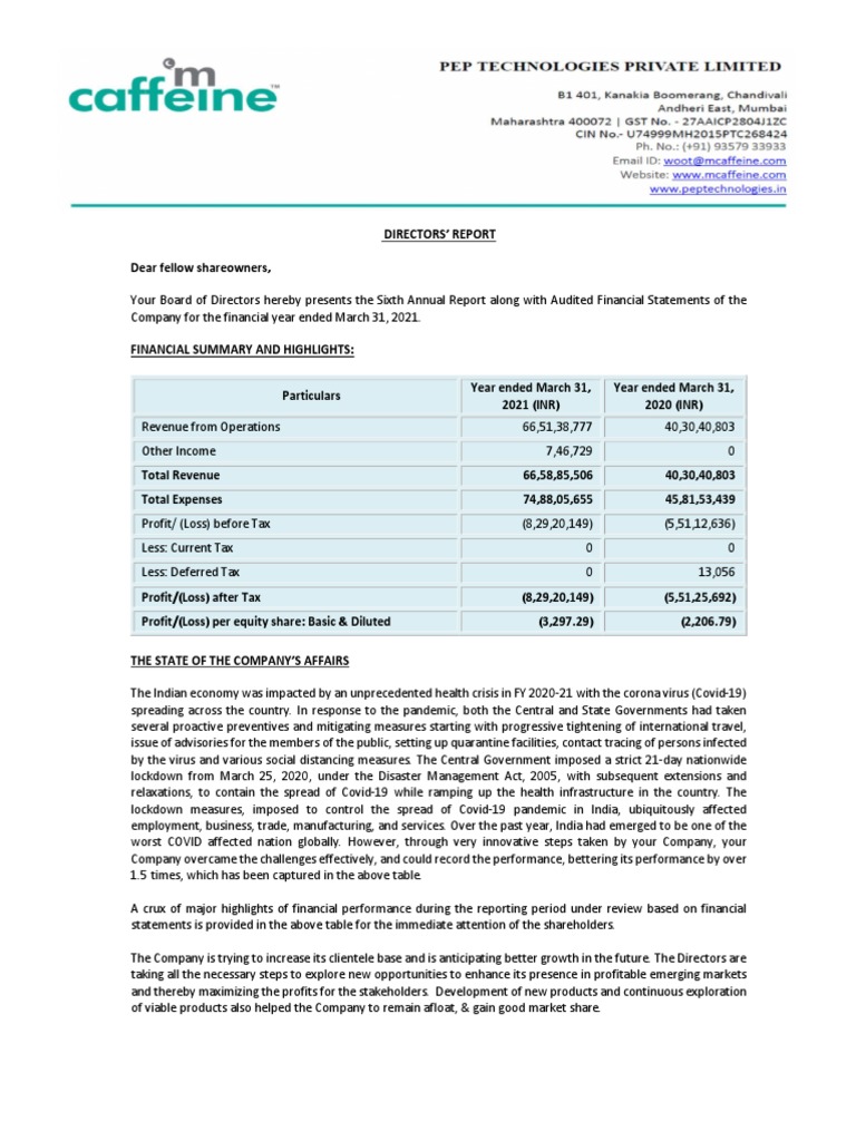 Pep Technologies - Annual Report - FY21 | PDF | Internal Control | Sexual Harassment