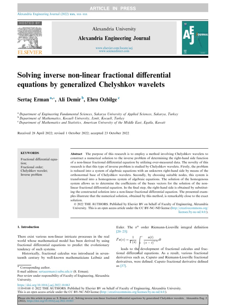 Solving Inverse Non-Linear Fractional de | Download Free PDF | Inverse Problem | Equations