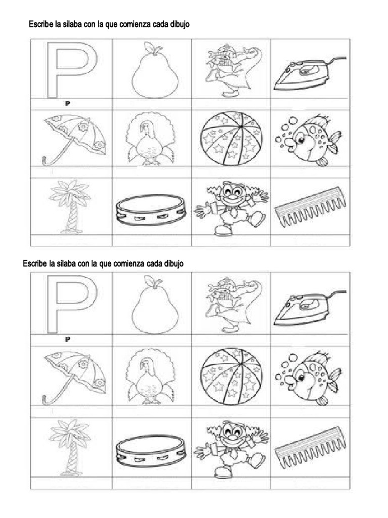 Escribe la silaba con la que comienza cada dibujo | PDF