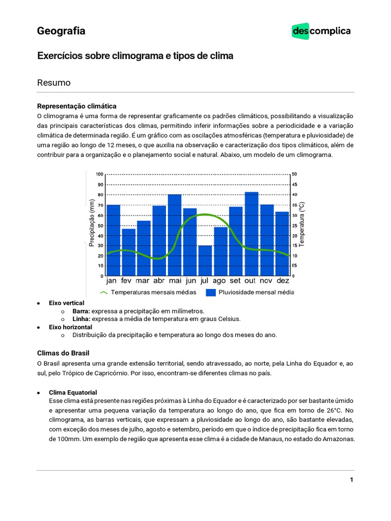 VOD-Exercícios Sobre Climograma e Tipos de Clima-2019 | PDF | Trópicos | Clima