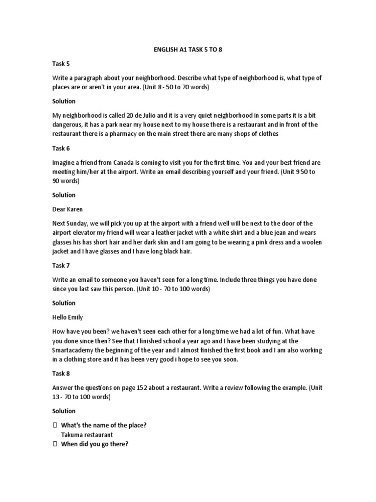 English A1 Task 5 To 8 | PDF | Clothing