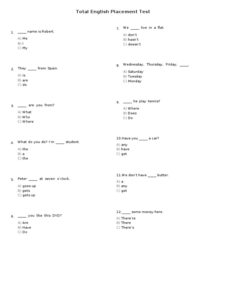 English Placement Test | PDF