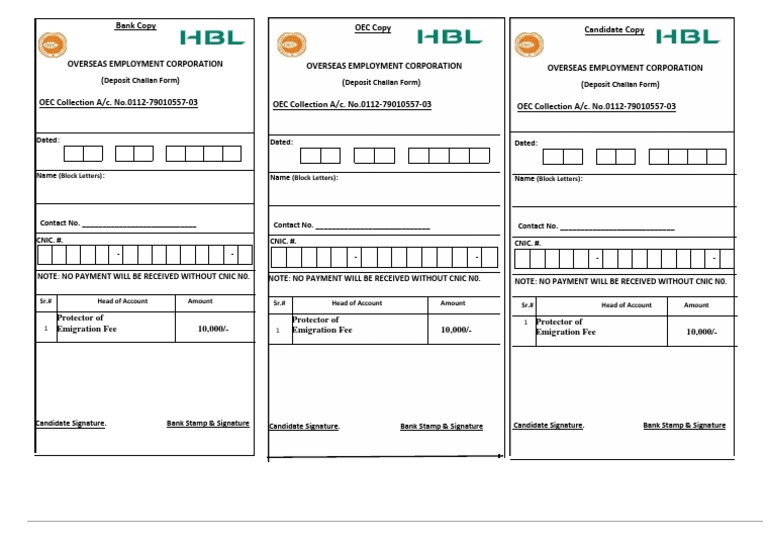 HBL Challan Protector Fee Rs.10,000 | PDF