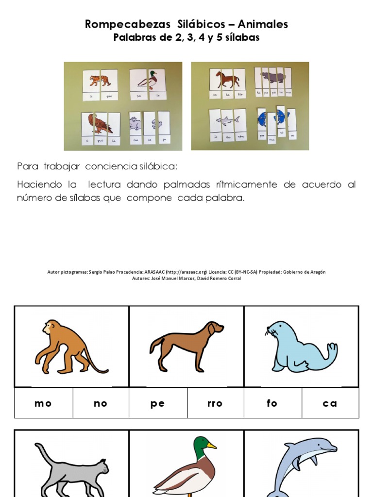 Conciencia Fonologica Puzzles Silabicos Animales | PDF