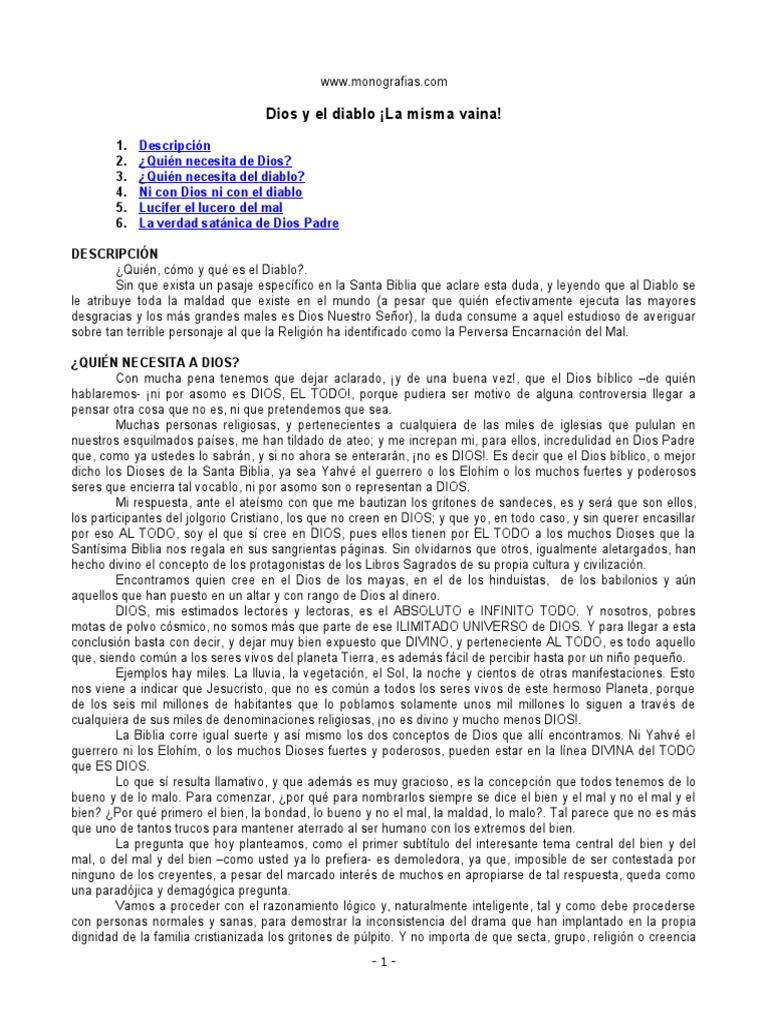 Dios y Diablo | PDF | Satán | orador del Señor
