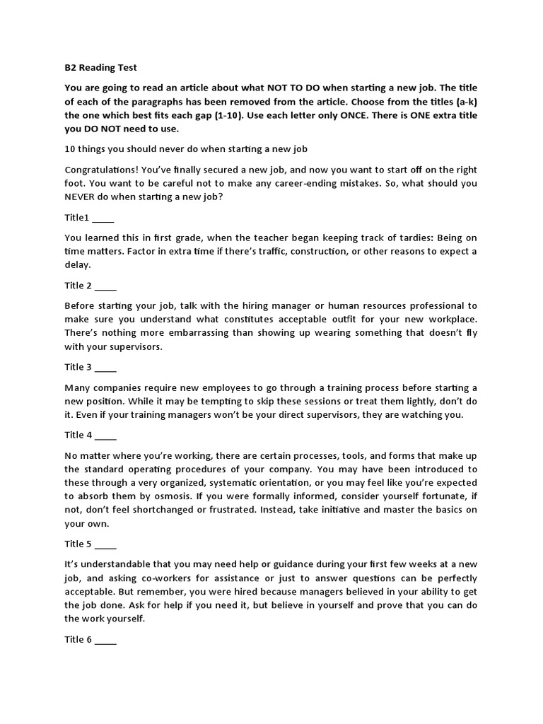 B2 Reading Test2 | PDF | Employment