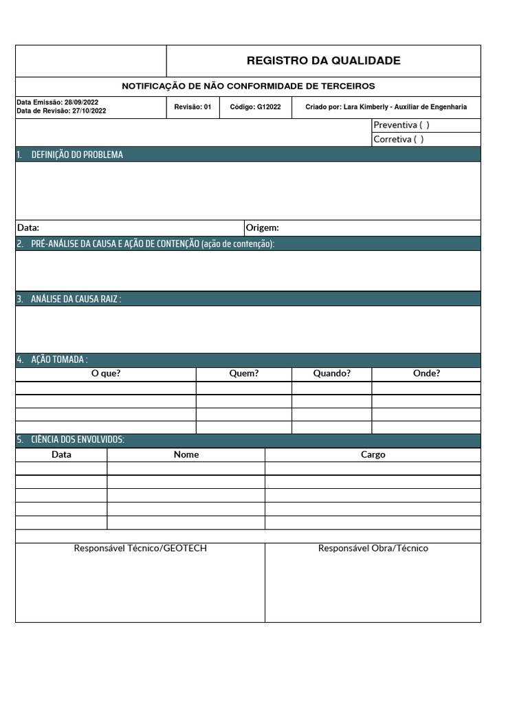 Modelo - Notificação de Não Conformidade | PDF