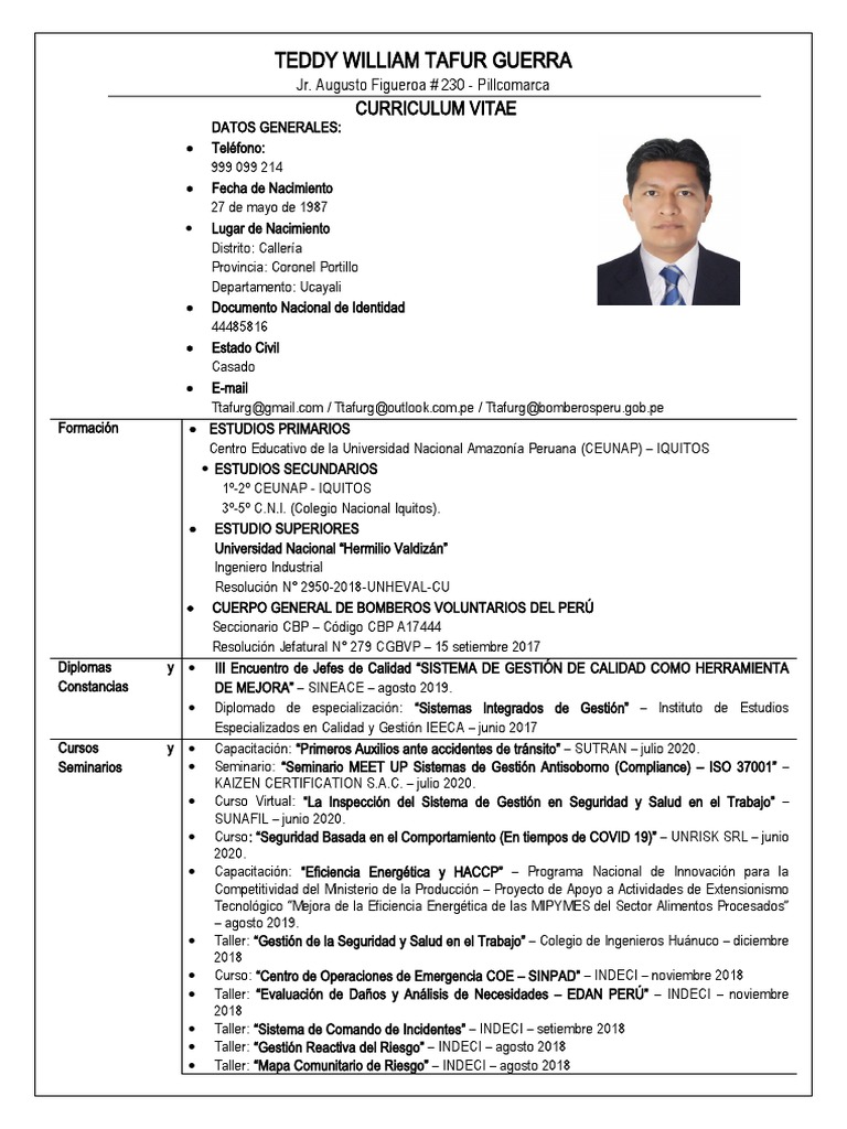 CV Teddy Tafur-SSO | PDF | Sistema de manejo de calidad | Perú