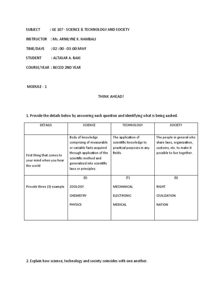 Ge 107 - M-1 STS | Download Free PDF | Science | Society