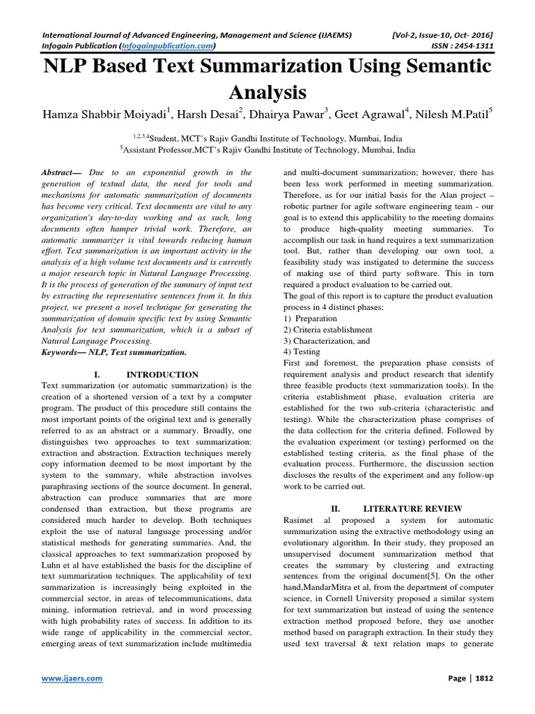 NLP Based Text Summarization Using Seman 50aacb42 | PDF | Cognitive ... NLP Based Text Summarization Using Seman 50aacb42 | PDF | Cognitive ...