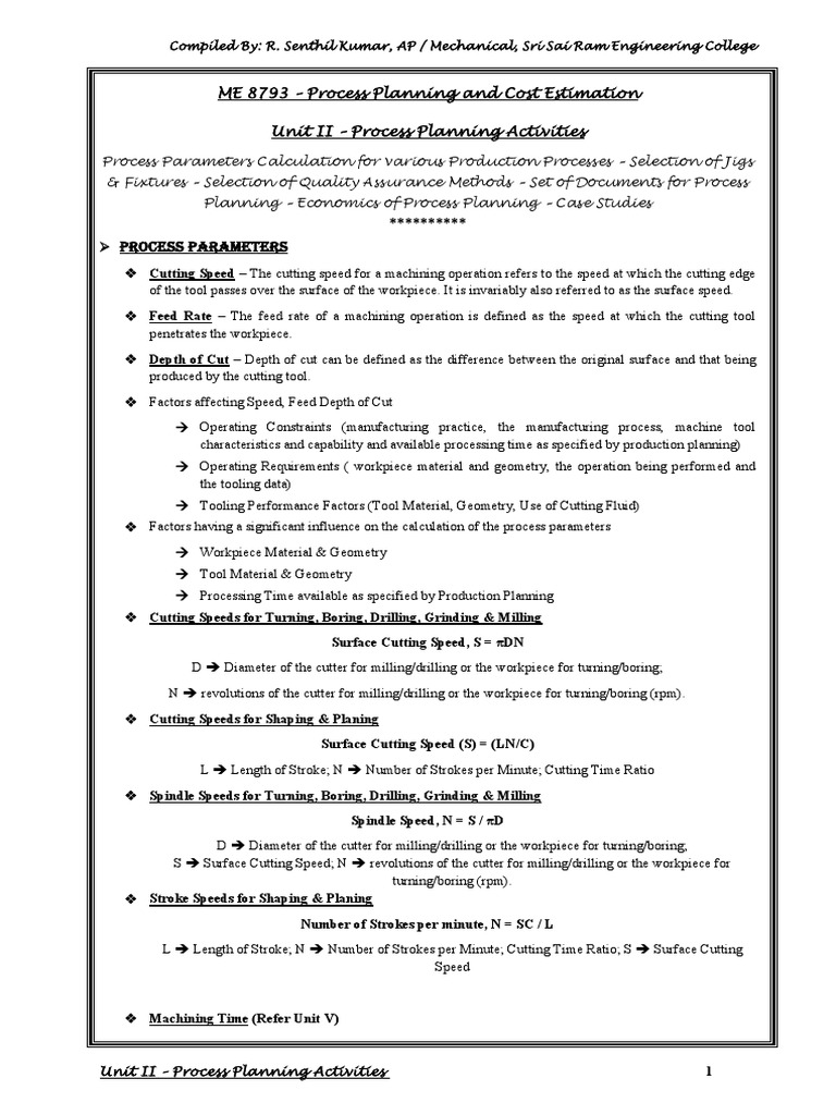 PPCE - 8793 - Unit II - Process Planning Activities | PDF | Machining | Drilling