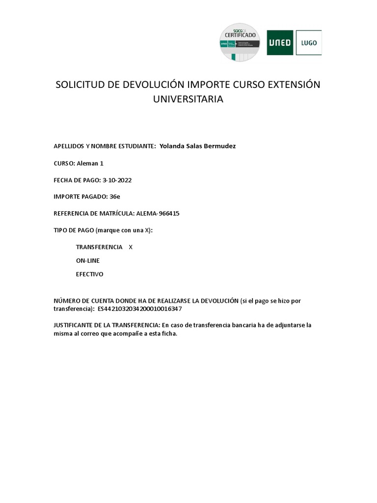 Solicitud de Devolución | PDF