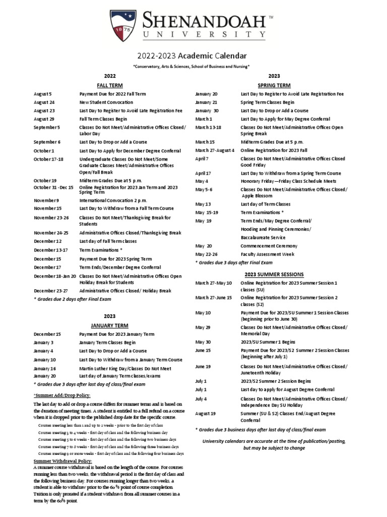 2022 2023 Academic Calendar With Jan Term Updated May 7 2021 | PDF ...