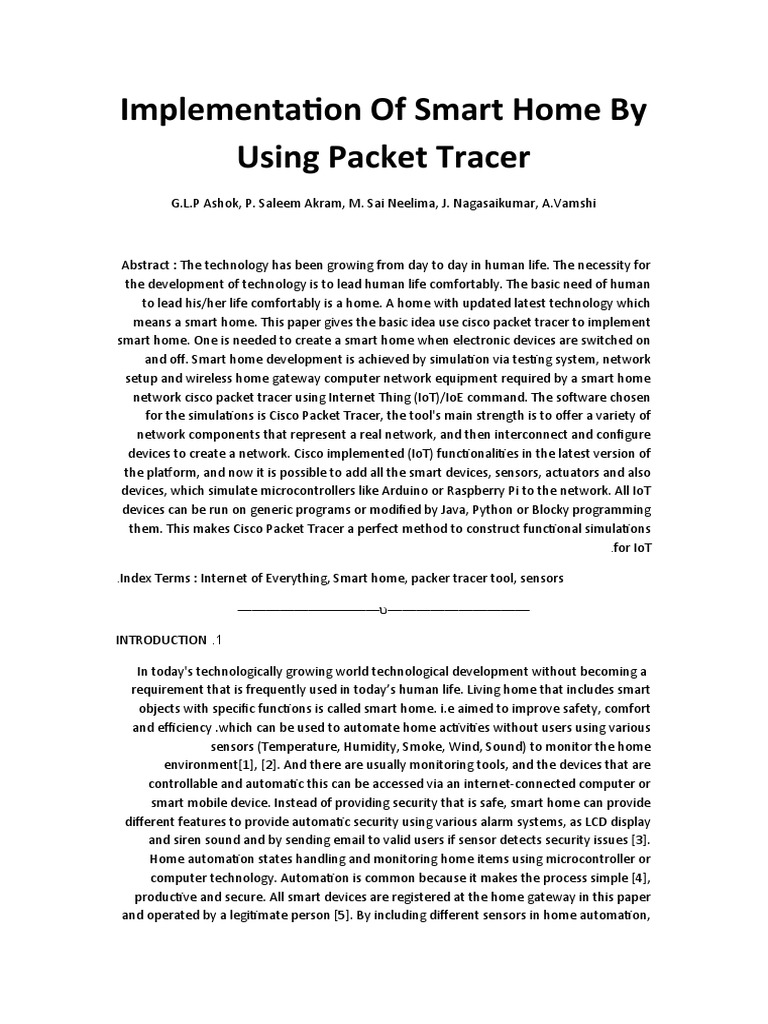 Implementation of Smart Home by Using Packet Tracer | PDF | Internet Of ...