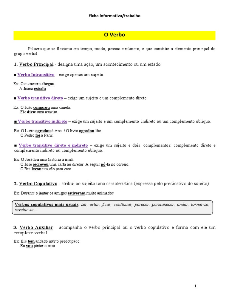 Sublcasses Do Verbo | PDF | Assunto (gramática) | Gramática