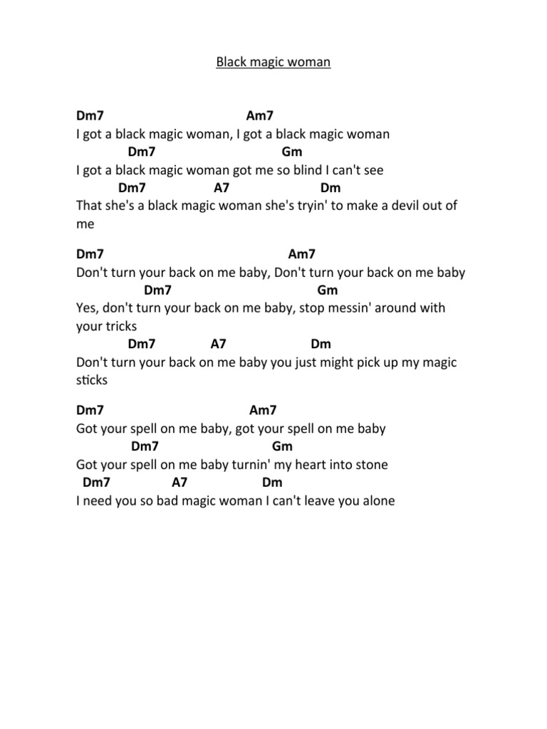 Black Magic Woman Lyrics and Chords | PDF