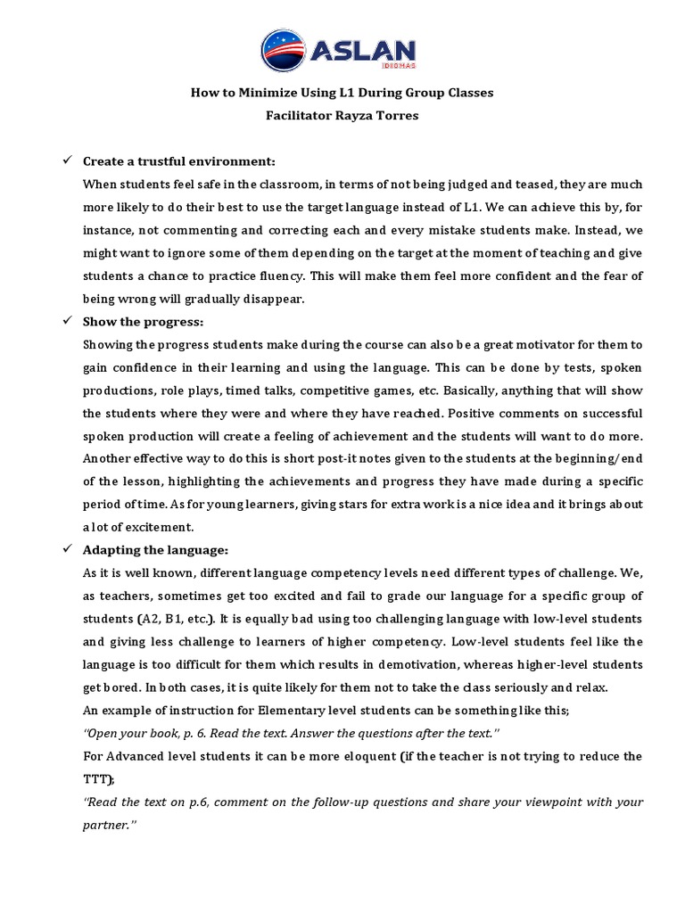 How To Minimize Using L1 During Group Classes Handout | PDF | Second ...