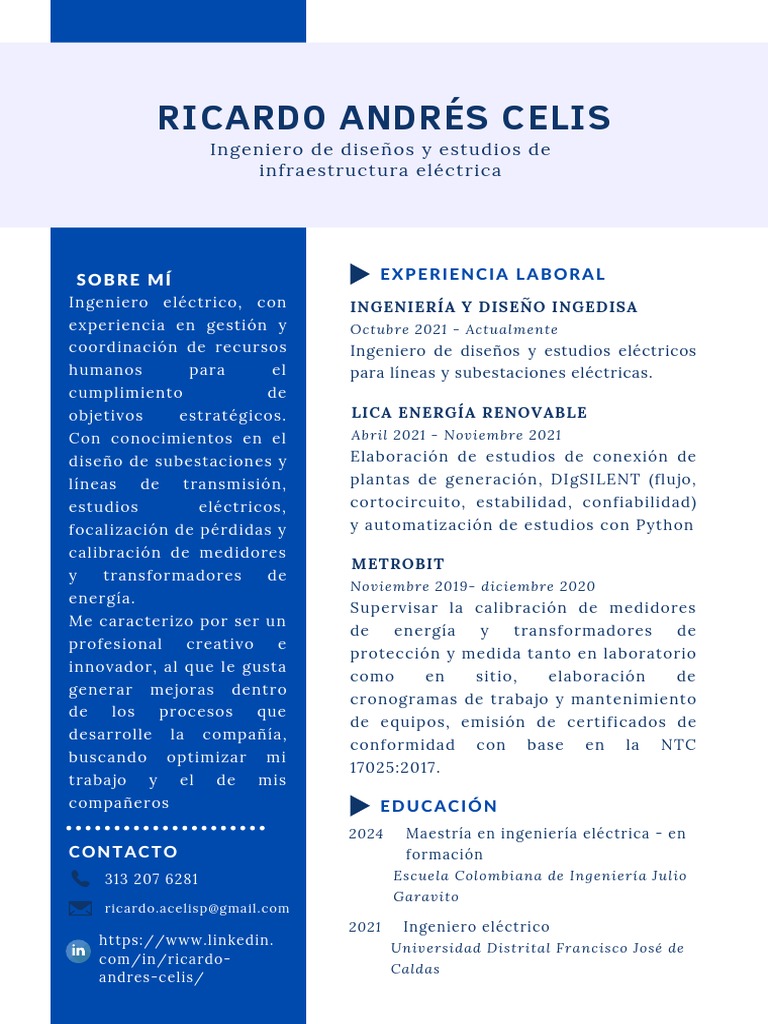 CV Ricardo Celis 20220927 | PDF | Ingenieria Eléctrica | Ingeniería