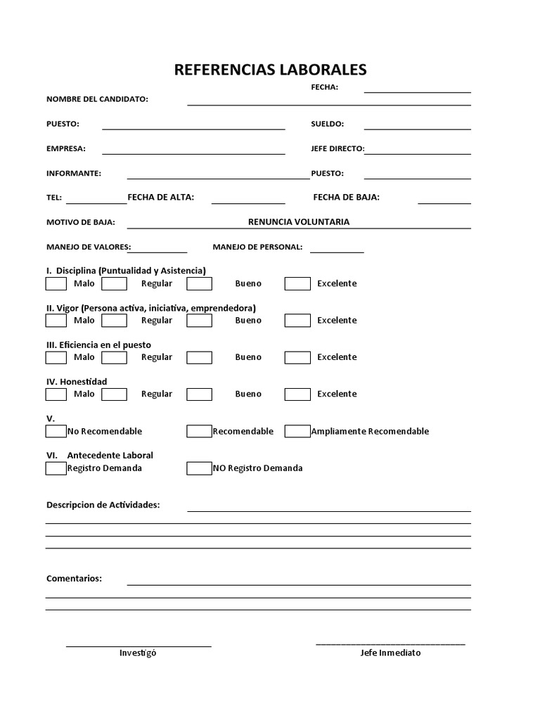 Formato Referencias Laborales | PDF
