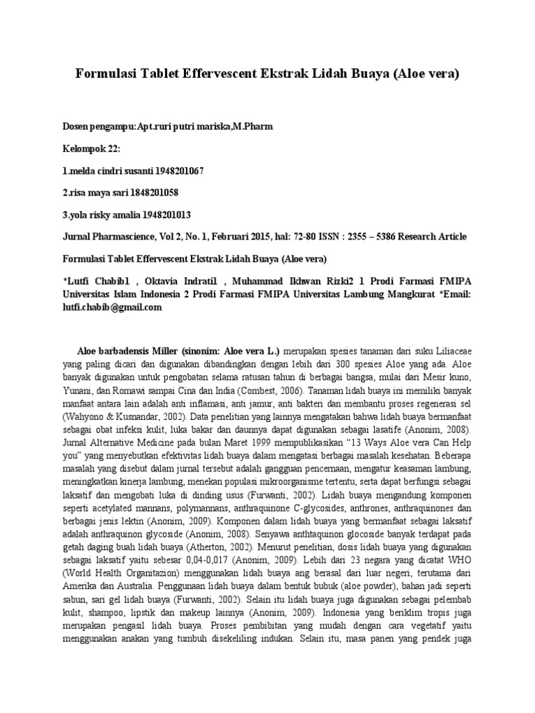 Uji Pengetapan Granul Tablet Lidah Buaya | PDF