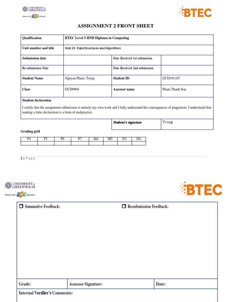 Unit 19 Assignment 2 Nguyen Phuoc Trong | PDF | Time Complexity | Water