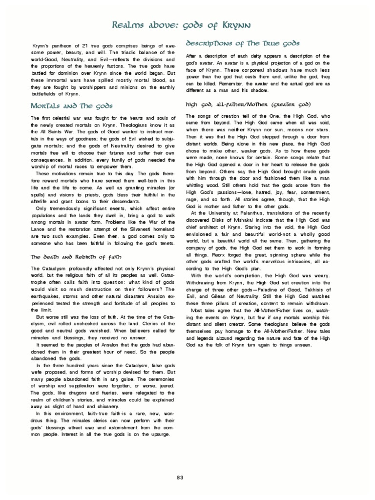 Gods Dragonlance 2e | PDF | Dragonlance | Dwarf (Dungeons & Dragons)