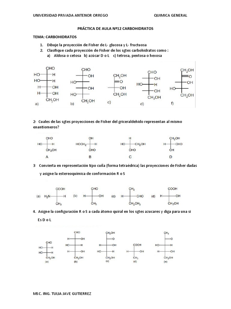 Práctica de Aula Nº12 Carbohidratos | PDF